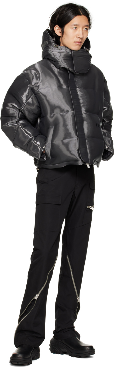 HELIOT EMIL Gray Liquid Metal Down Jacket Heliot Emil