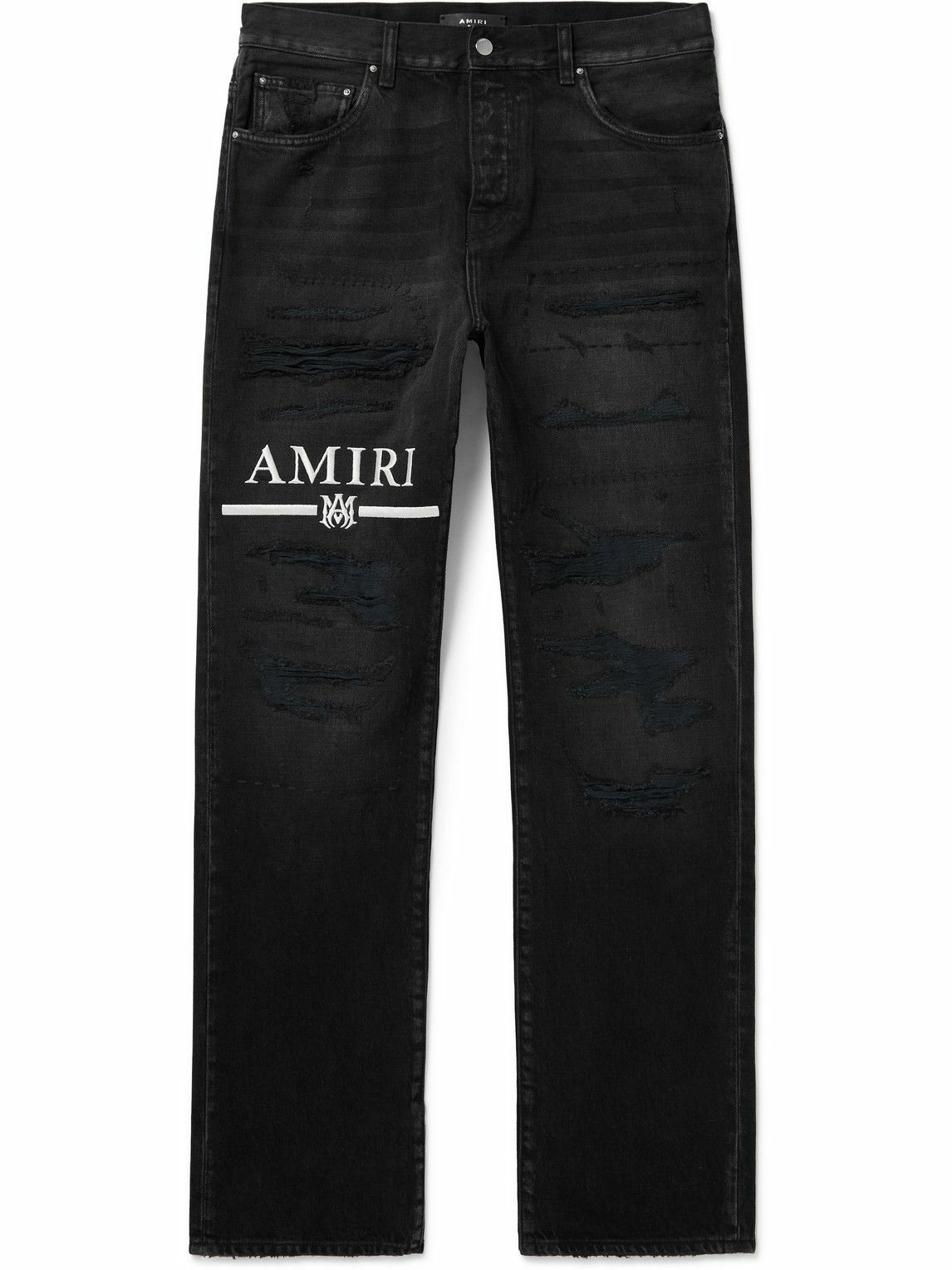 AMIRI - Straight-Leg Logo-Appliquéd Distressed Jeans - Black Amiri