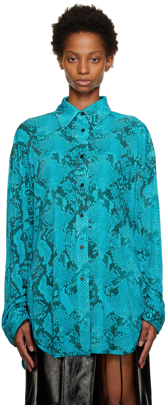Atlein Blue Snake Print Shirt Atlein