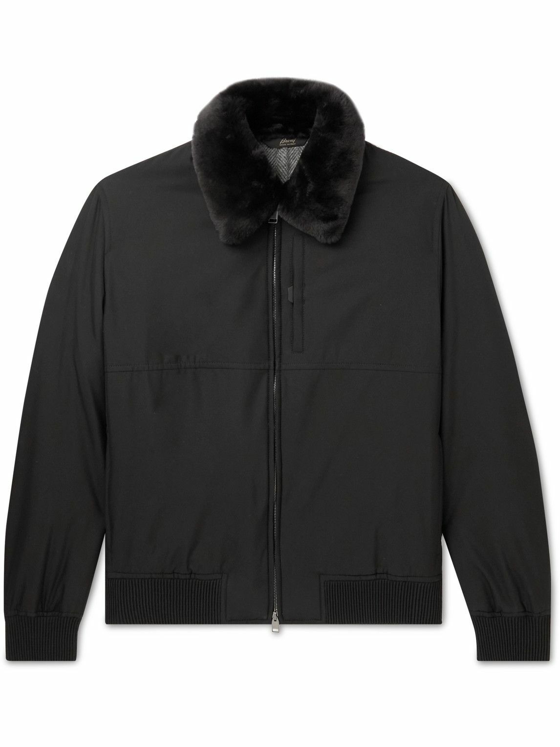 Brioni - Shearling-Trimmed Silk Bomber Jacket - Black Brioni