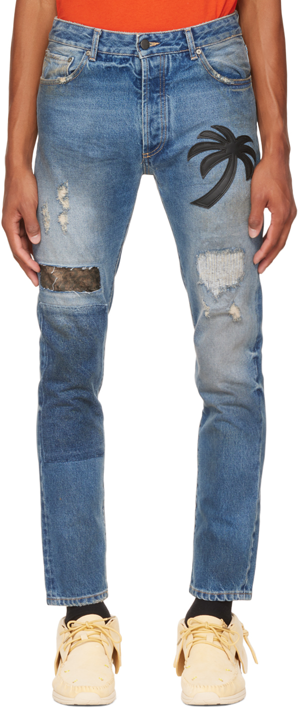 Palm Angels Blue Curved Palm Tree Jeans Palm Angels