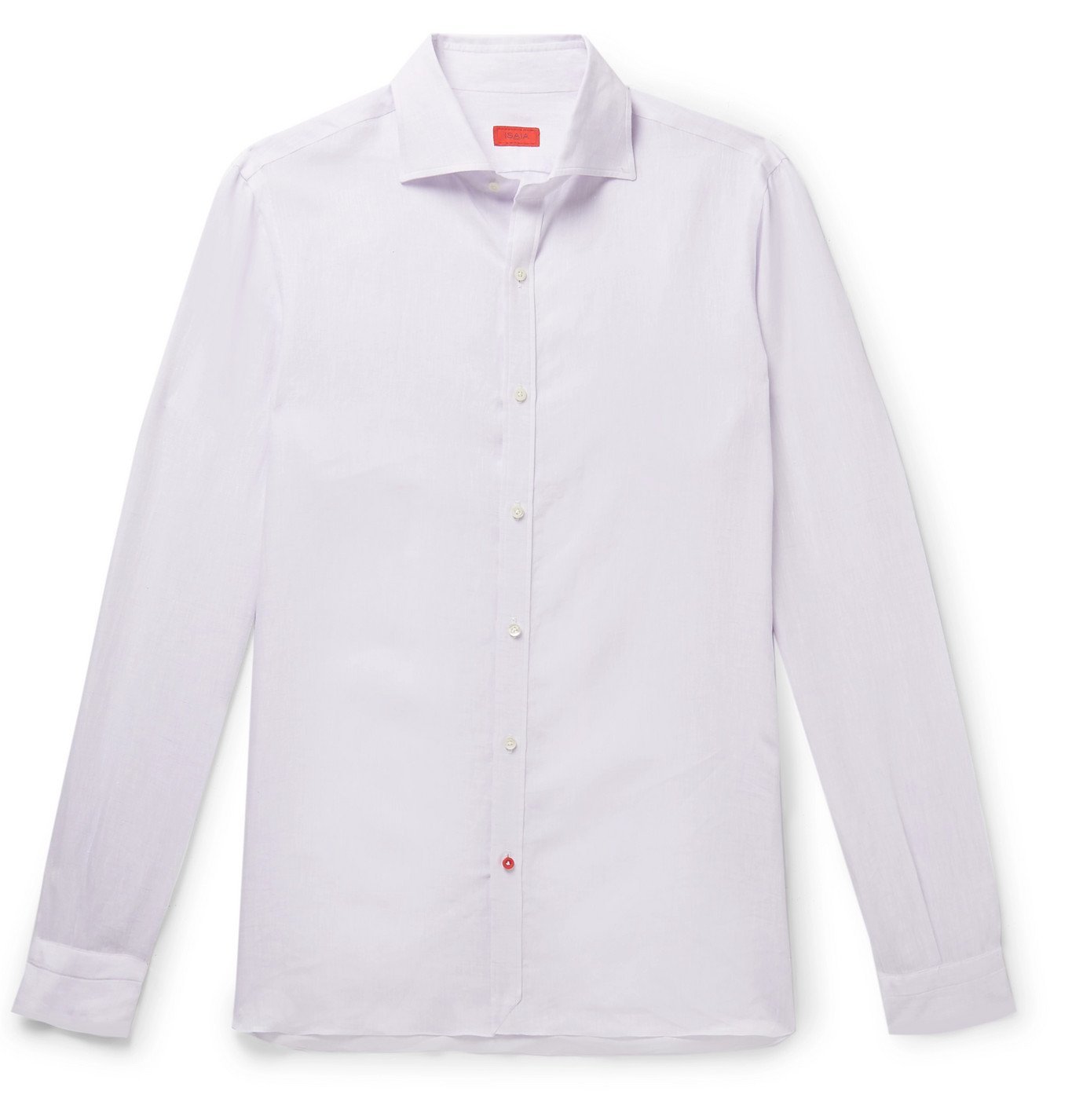 Isaia - Slim-Fit Logo-Embroidered Slub Linen Shirt - Pink Isaia