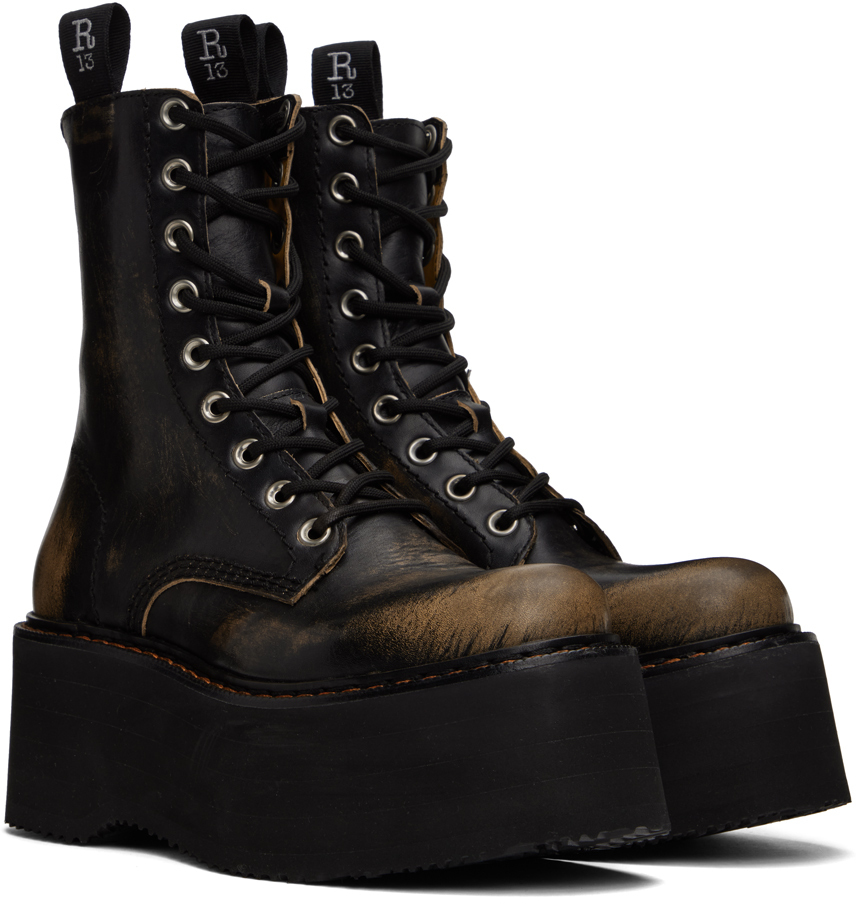 R13 Black Double Stack Boots R13