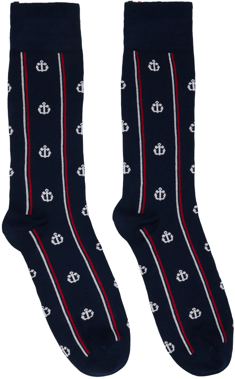 Thom Browne Navy Anchor Socks Thom Browne