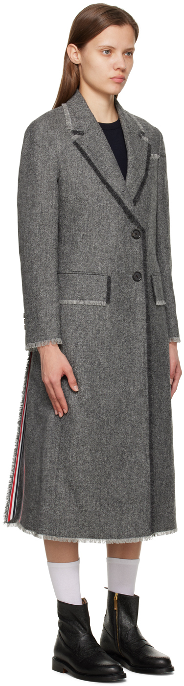 Thom Browne Gray Frayed Coat Thom Browne