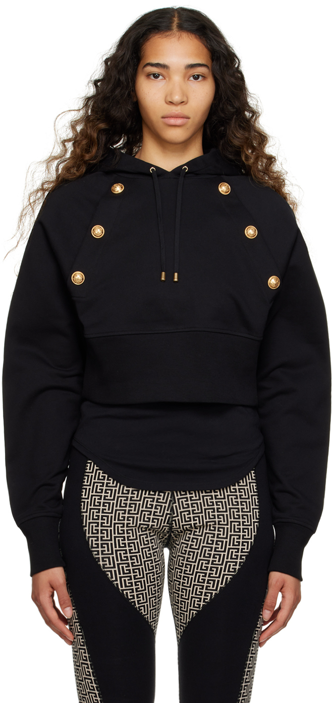 Balmain Black Cropped Hoodie Balmain