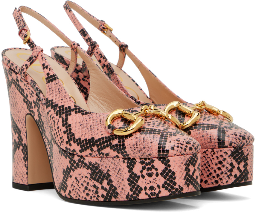 Gucci Pink & Black Python Print Heels Gucci