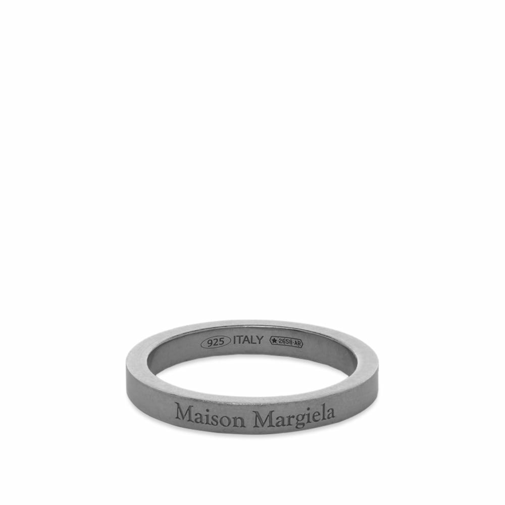 Maison Margiela Men's Text Logo Slim Band Ring in Palladium Maison Margiela