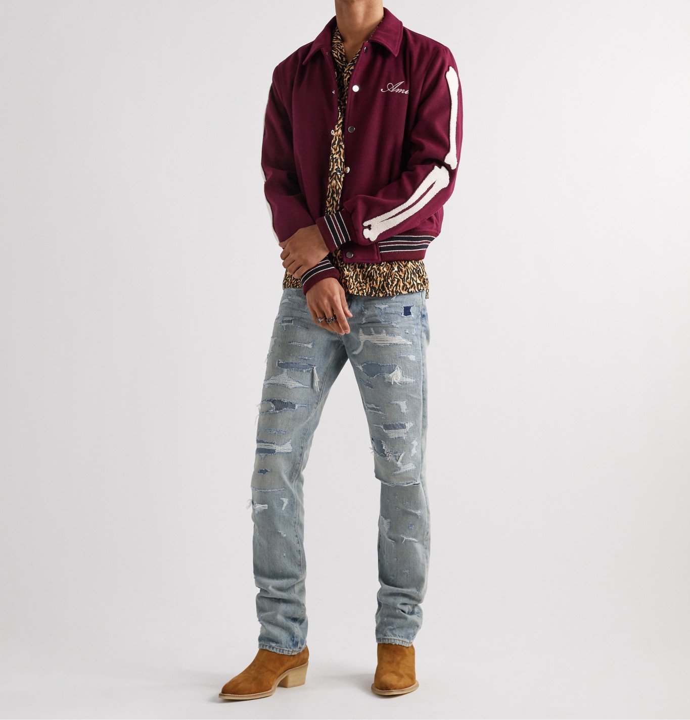 AMIRI - Logo-Embroidered Appliquéd Fleece Bomber Jacket - Burgundy Amiri