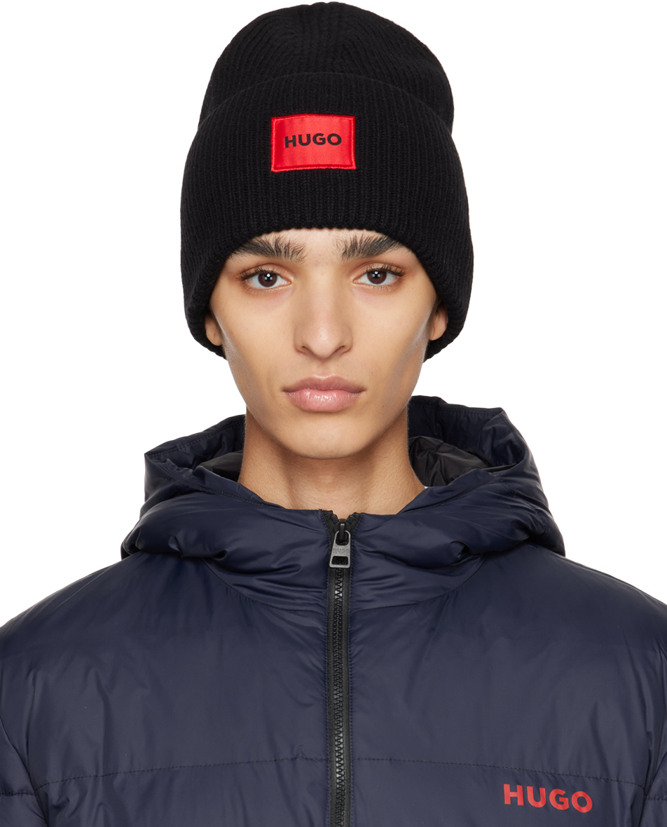 Hugo Black Logo Label Beanie Hugo Boss