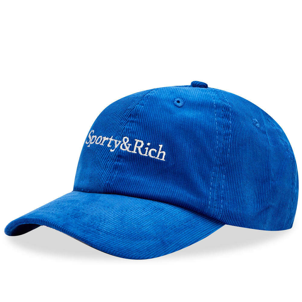 Sporty & Rich Women's Serif Logo Cordurory Hat in Ocean/White Sporty & Rich