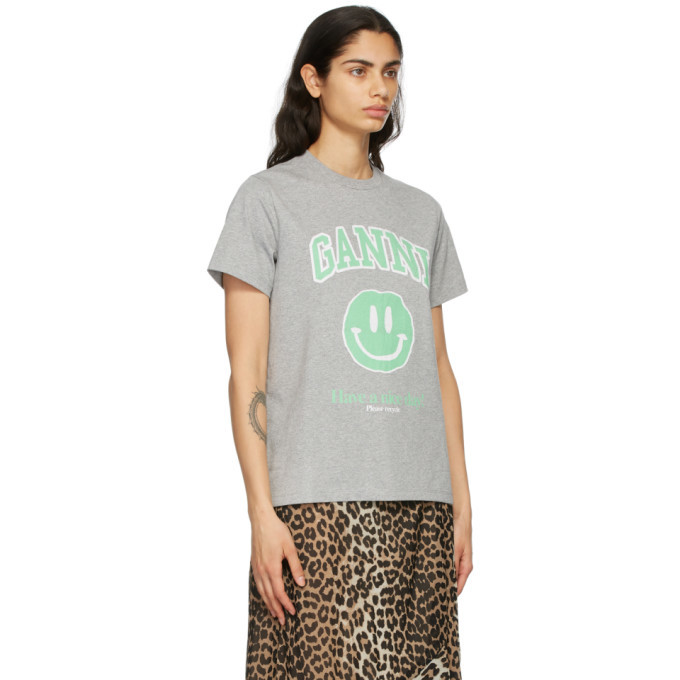 GANNI Grey Cotton Smiley T-Shirt GANNI
