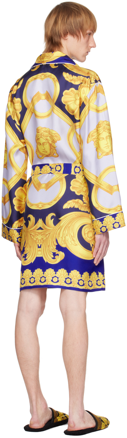 Versace Underwear Blue & Gold Barocco Robe Versace Underwear