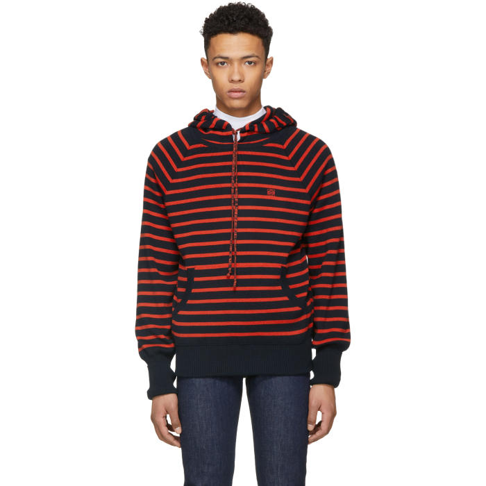 Loewe Red and Navy Logo Hoodie Loewe