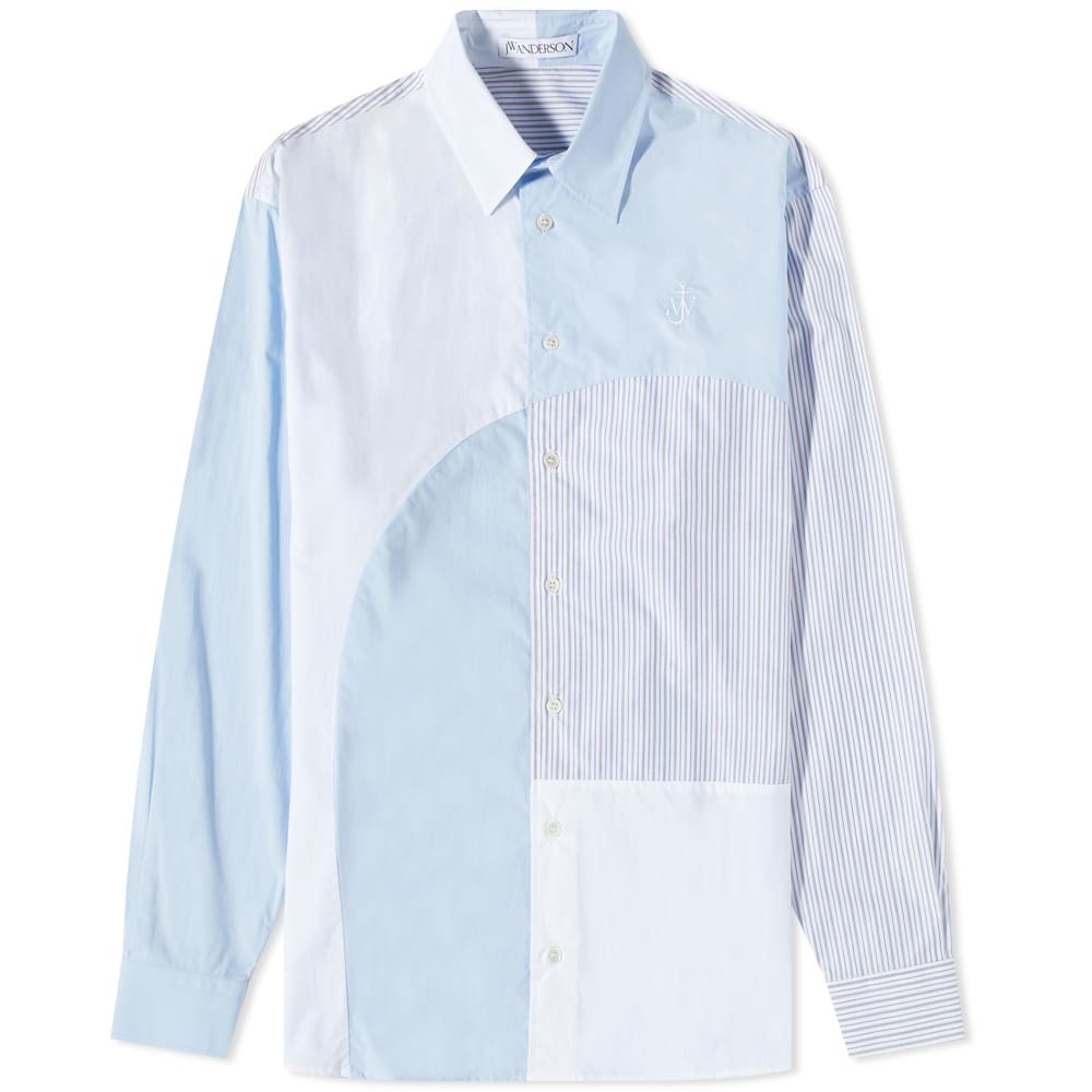 JW Anderson Men's Curved Patchwork Shirt in Blue/White JW Anderson