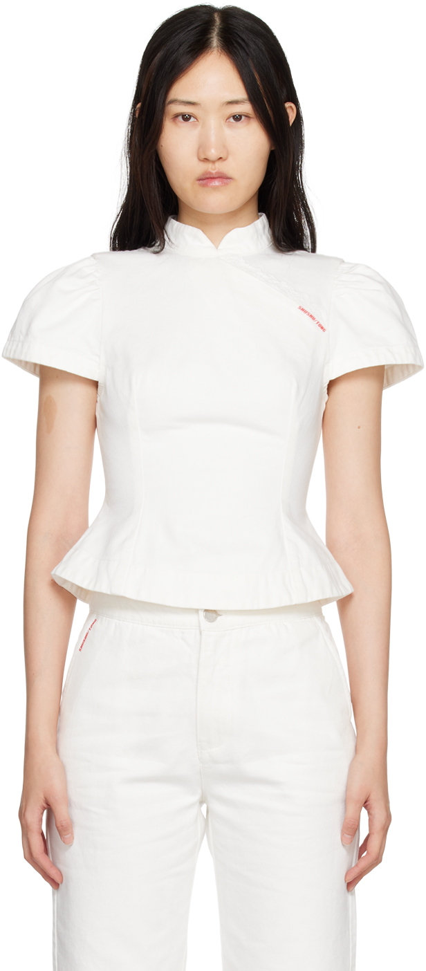 Shushu/Tong SSENSE Exclusive White Band Collar Denim Blouse Shushu/Tong