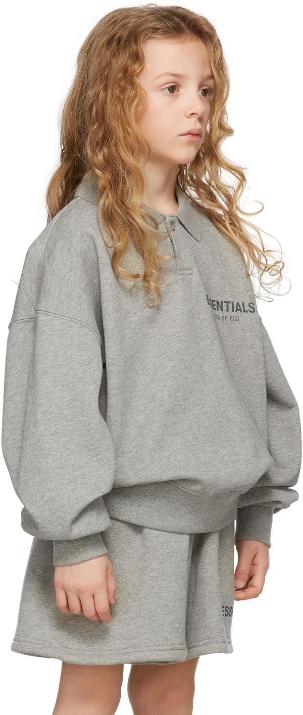 Essentials Kids Grey French Terry Long Sleeve Polo - 샵스프링│해외 명품 직구 할인코드 ...