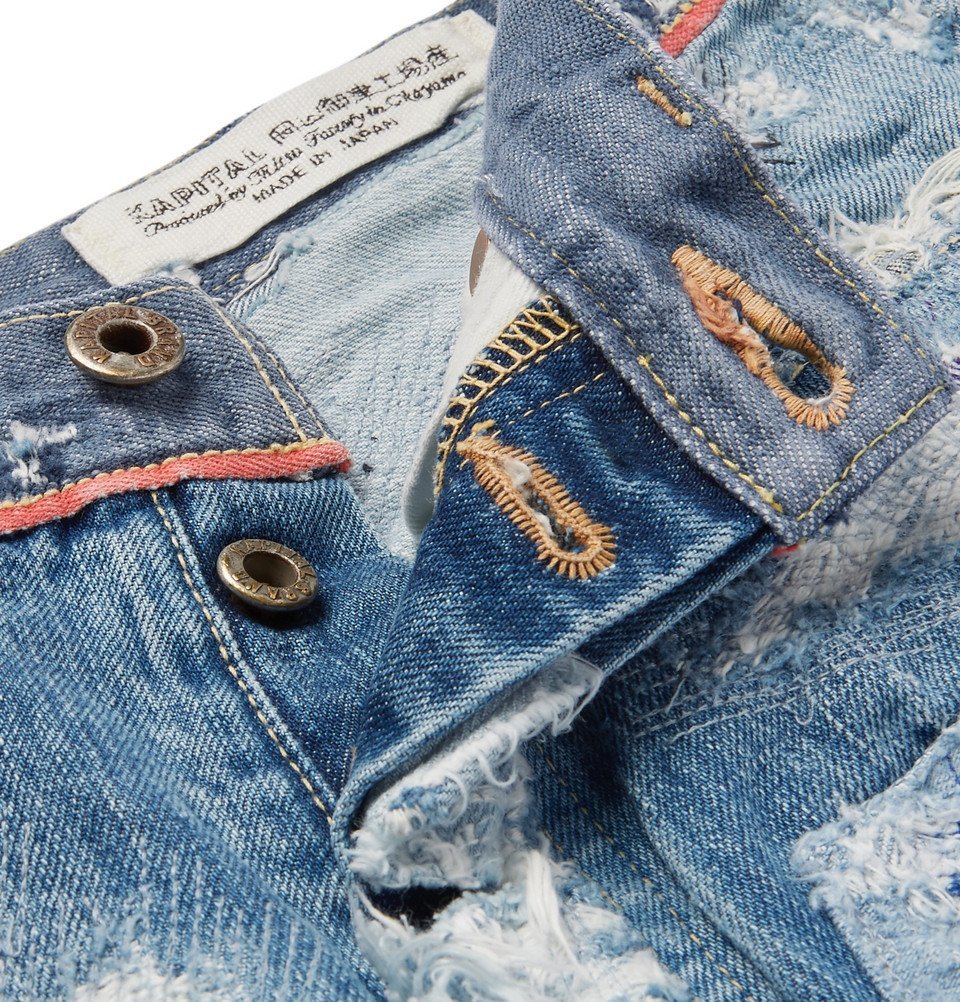 KAPITAL - Slim-Fit Distressed Denim Jeans - Men - Indigo KAPITAL