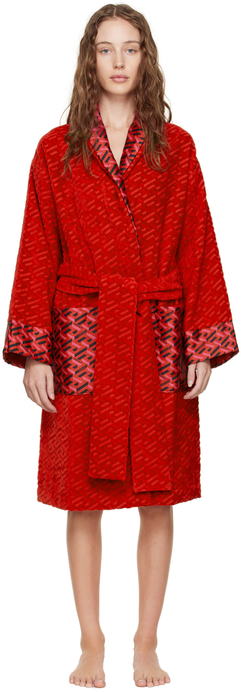 Versace Underwear Red Greca Robe Versace Underwear