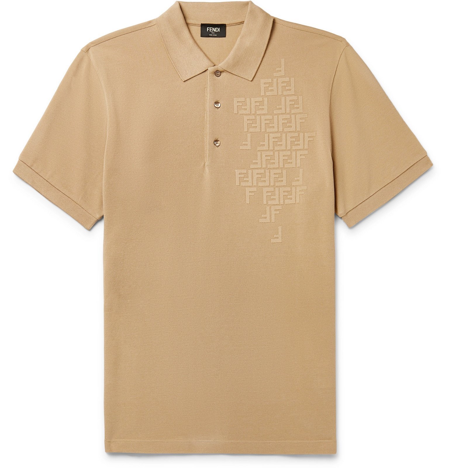 Fendi - Slim-Fit Logo-Embossed Cotton-Piqué Polo Shirt - Neutrals Fendi