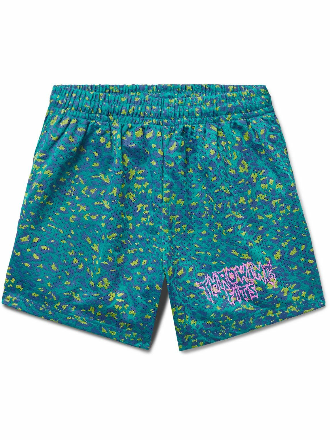 Throwing Fits - Straight-Leg Leopard-Print Mesh Shorts - Blue