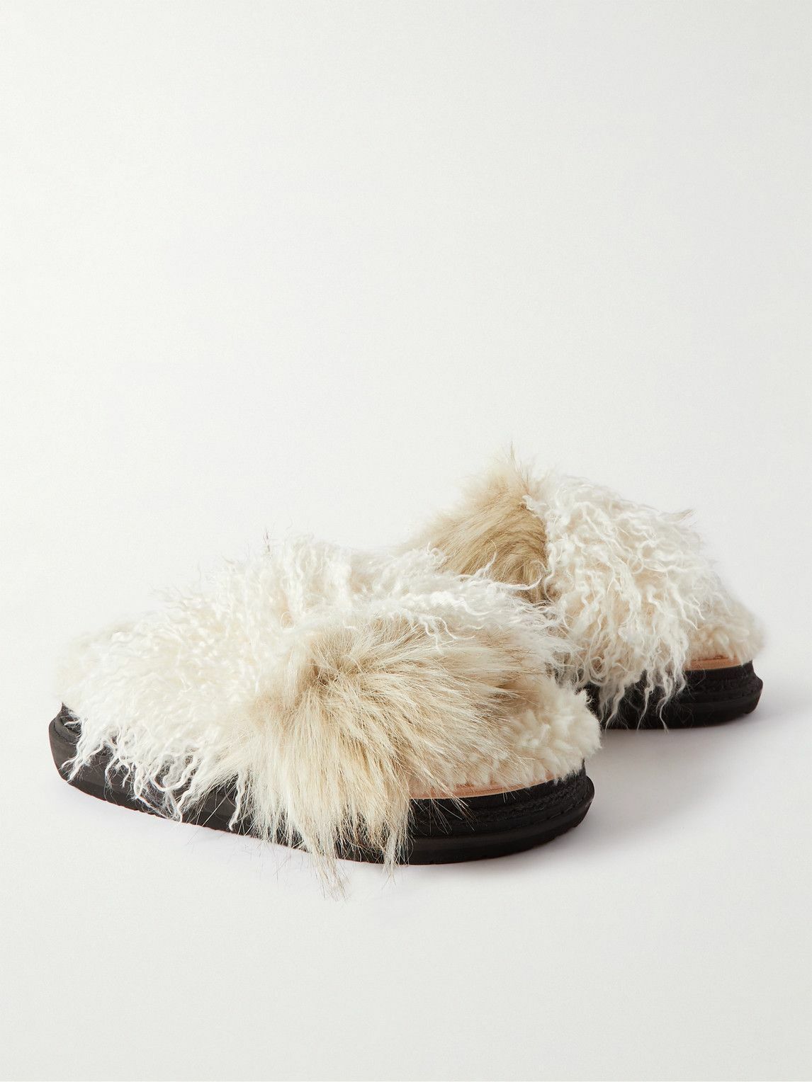 Sacai - Faux Shearling-Lined Faux Fur Slides - Neutrals Sacai