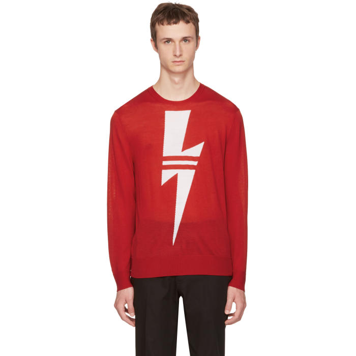 Neil Barrett Red Double Stripe Thunderbolt Sweater Neil Barrett