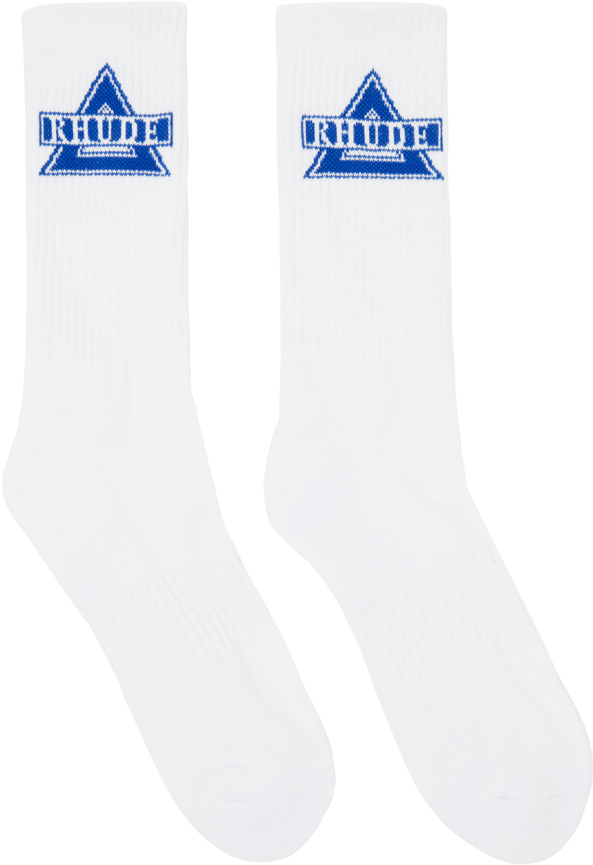 Rhude White & Blue Triangle Logo Socks Rhude