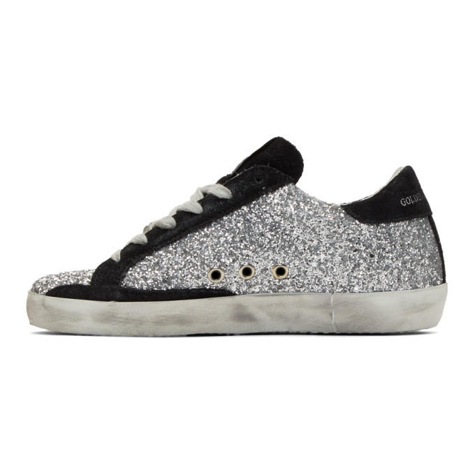 Golden Goose Silver and Black Glitter Superstar Sneakers Golden Goose ...