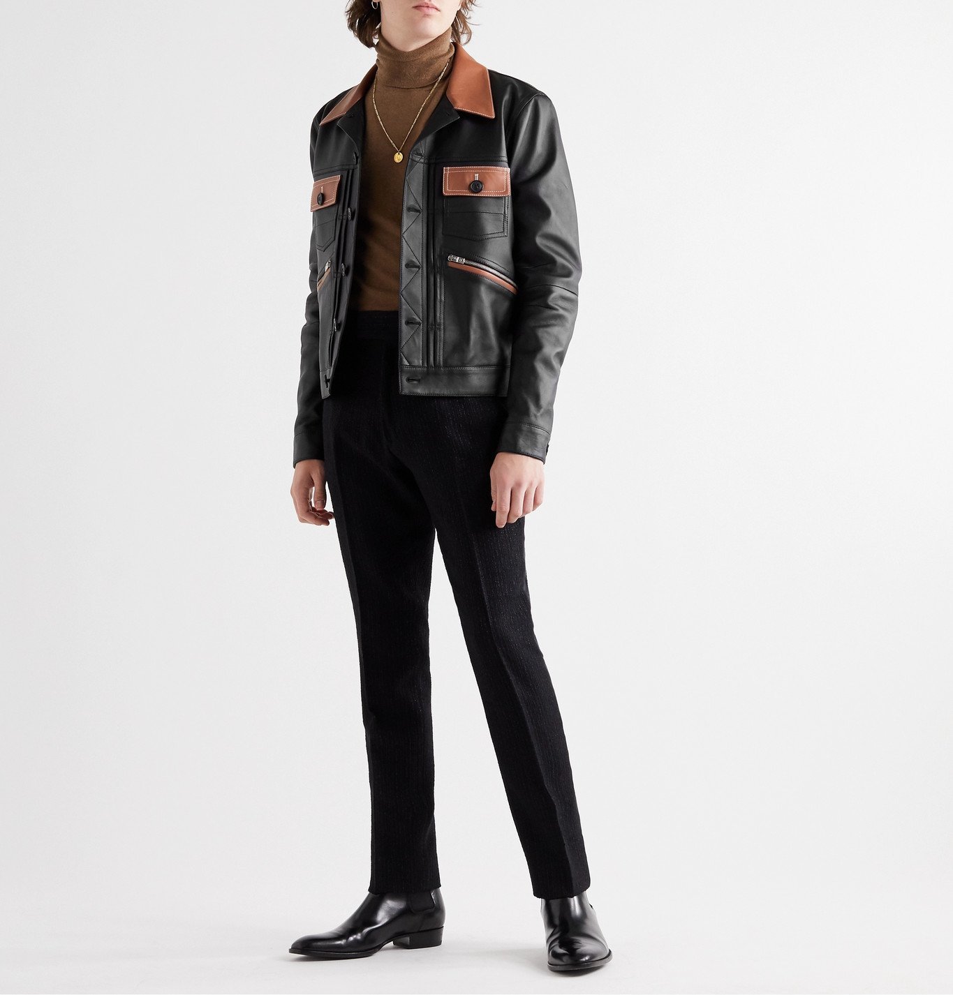 AMIRI - Contrast-Detailed Leather Trucker Jacket - Black Amiri