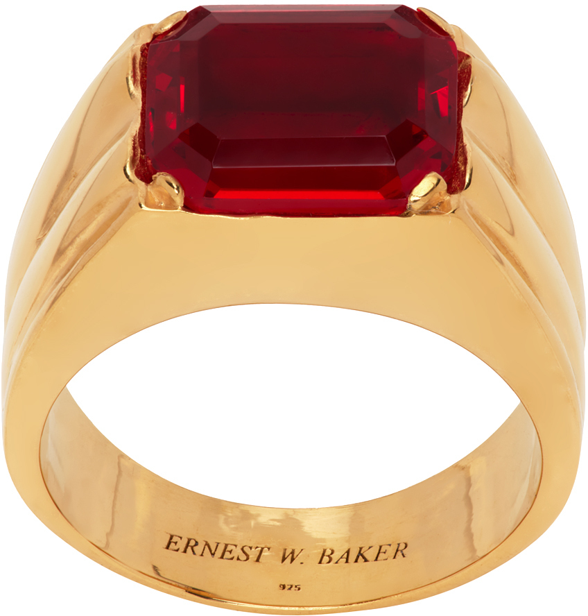 Ernest W. Baker Gold & Red Stone Ring Ernest W. Baker