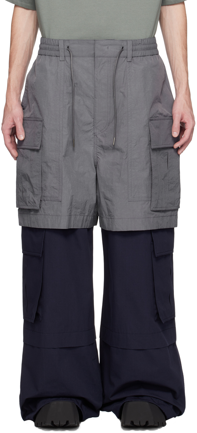 Juun.J Gray & Navy Layered Cargo Pants Juun.J