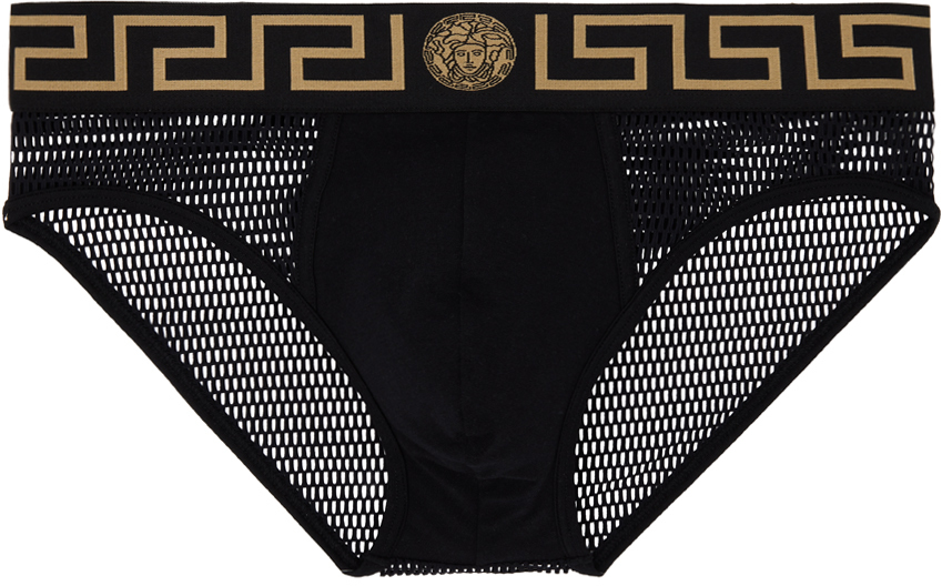 Versace Underwear Black Greca Border Briefs Versace Underwear