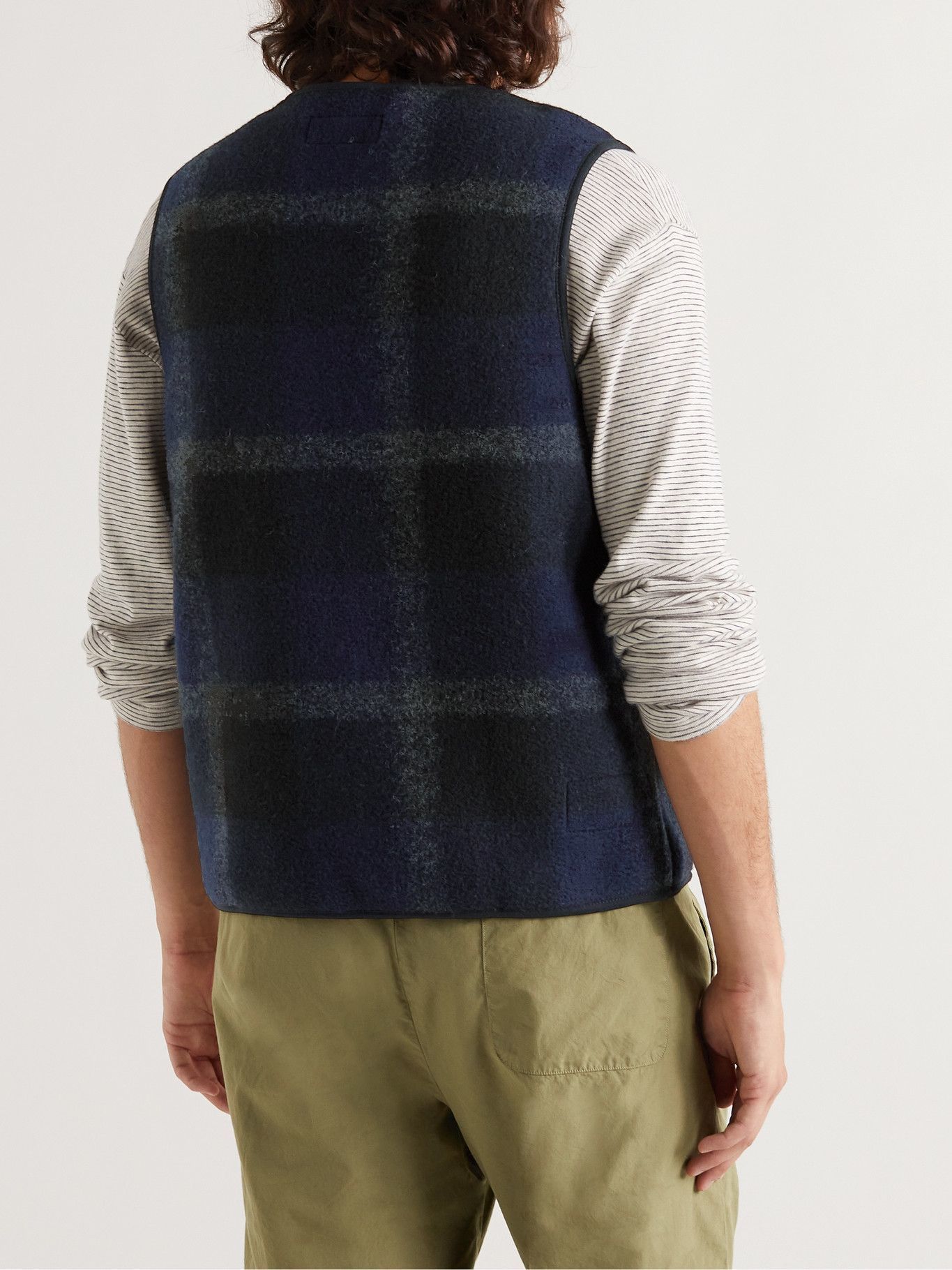 Universal Works - Checked Brushed-Fleece Gilet - Blue Universal Works