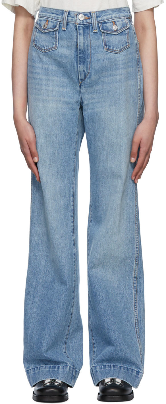 Re/Done Blue 70s Pocket Wide Leg Jeans Re/Done