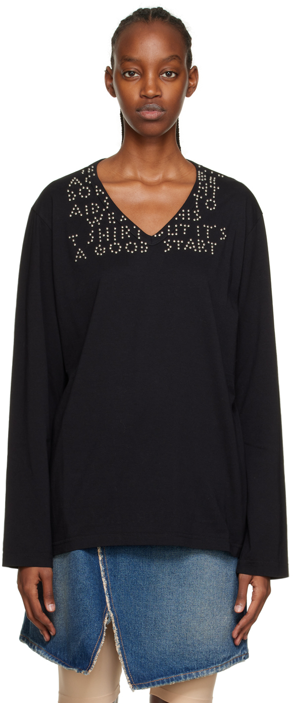 MM6 Maison Margiela Black Studded Long Sleeve T-Shirt MM6 Maison Margiela