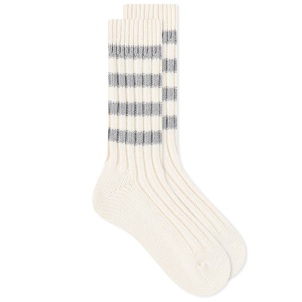 decka Heavyweight Stripe Sock in Ivory/Grey decka