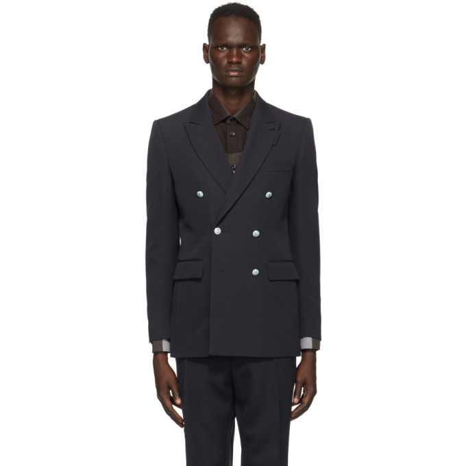 Burberry Navy Wool Double-Breasted English Blazer Burberry