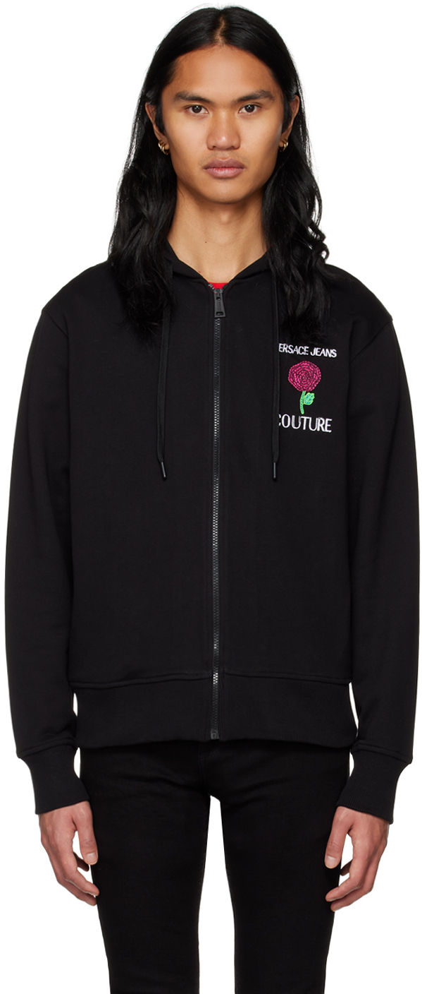 Versace Jeans Couture Black Rose Zip-Up Hoodie Versace