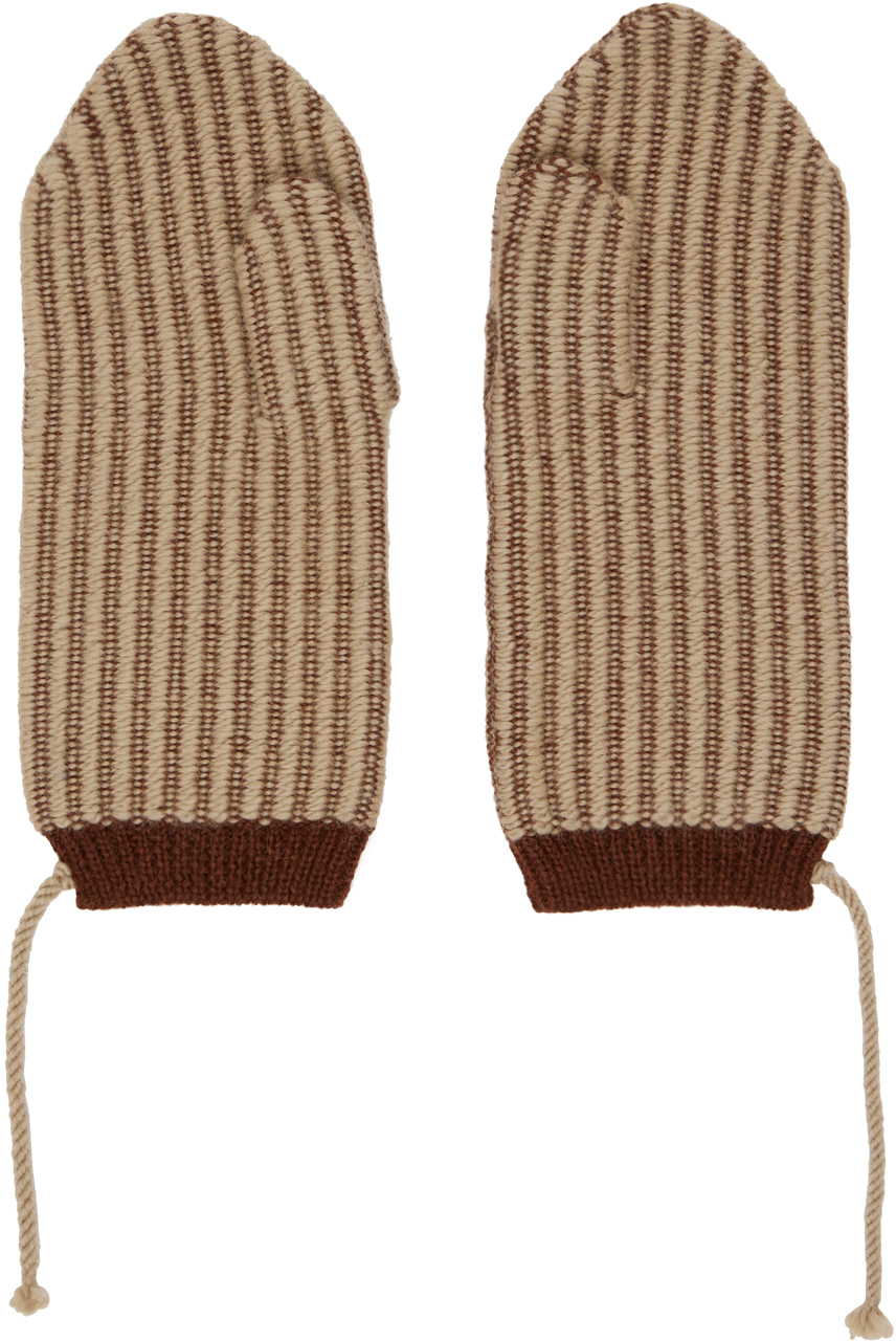 Bode Brown Rib Mittens Bode