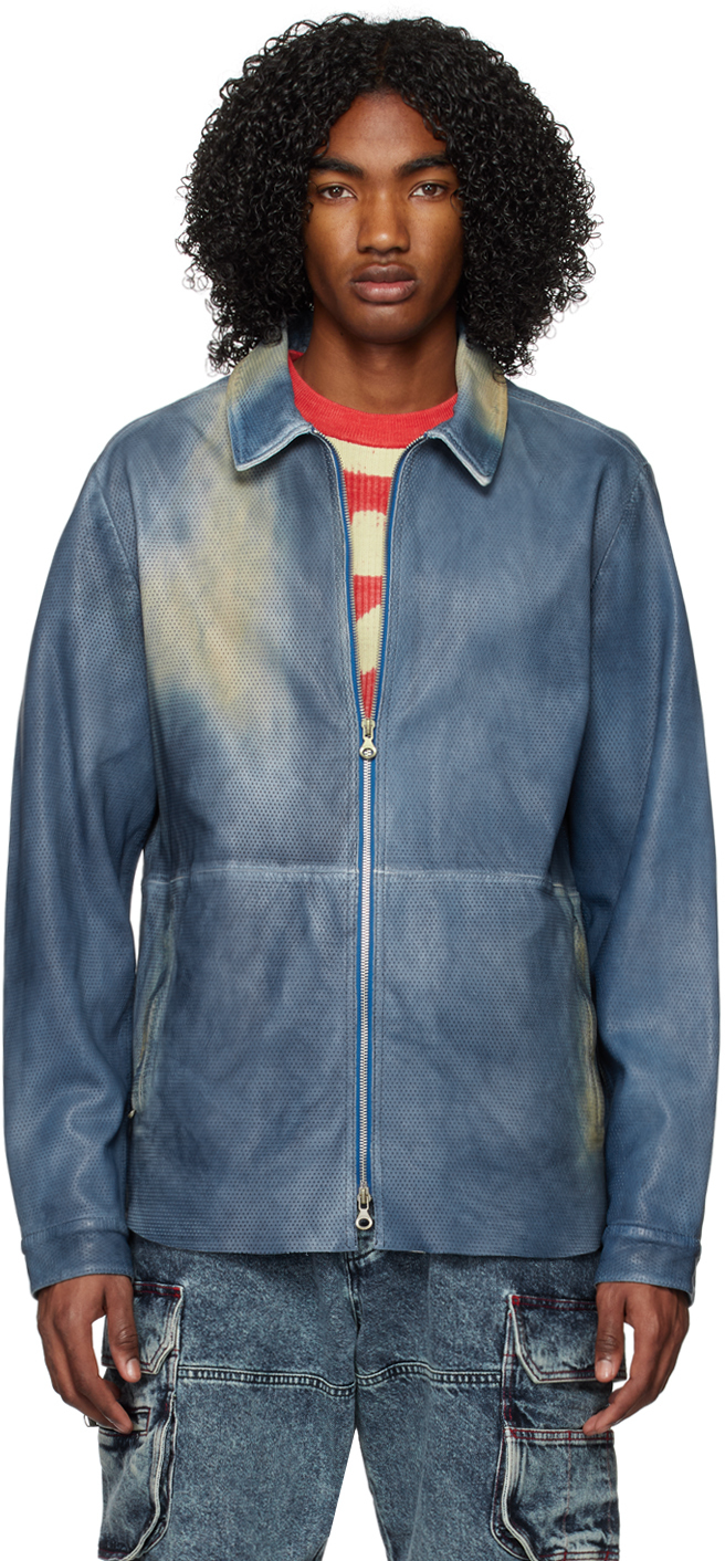 Diesel Blue L-Clime Leather Jacket Diesel