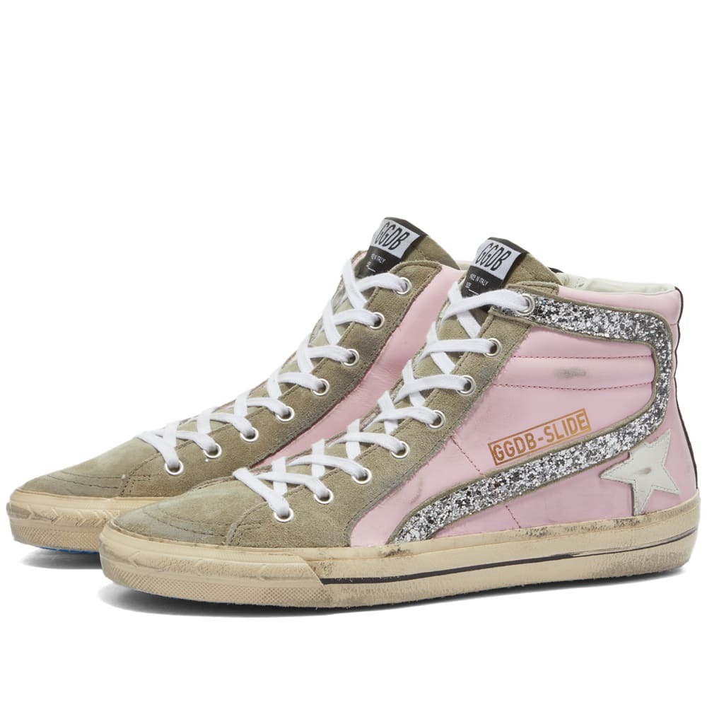 Golden Goose Women's Slide Leather Suede Sneakers in Pink/White/Black ...