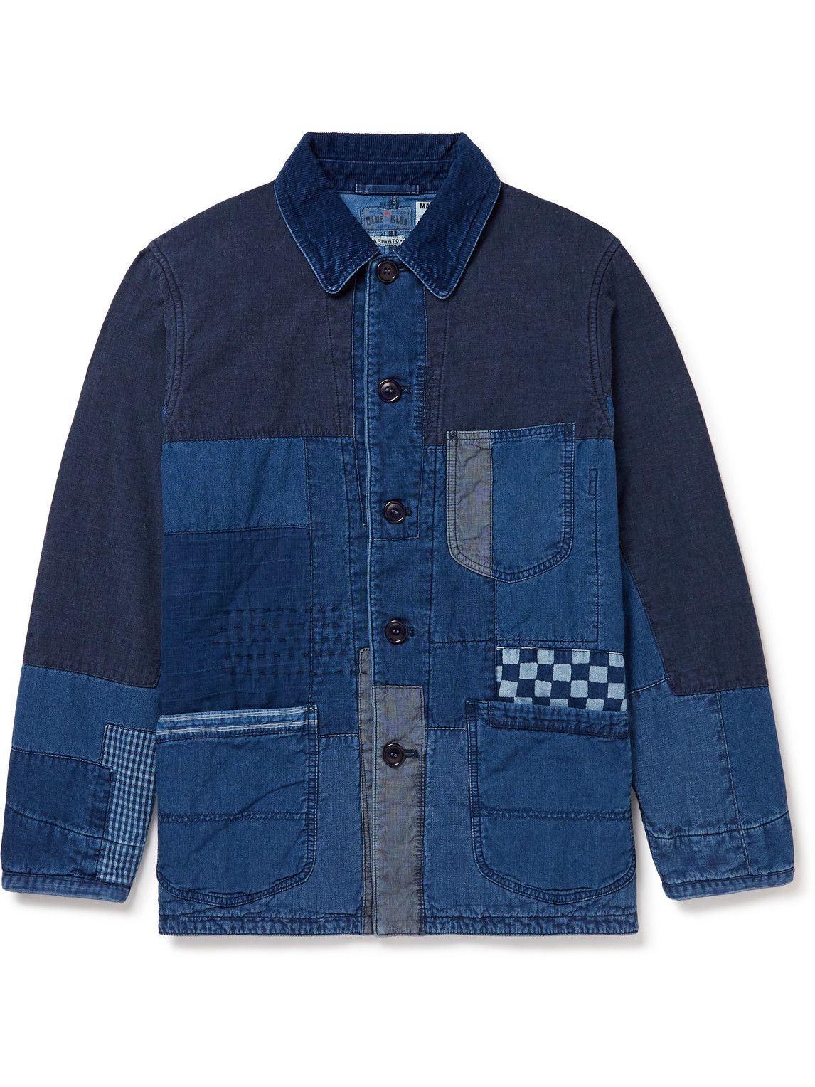 Blue Blue Japan - Corduroy-Trimmed Patchwork Padded Denim Jacket - Blue ...