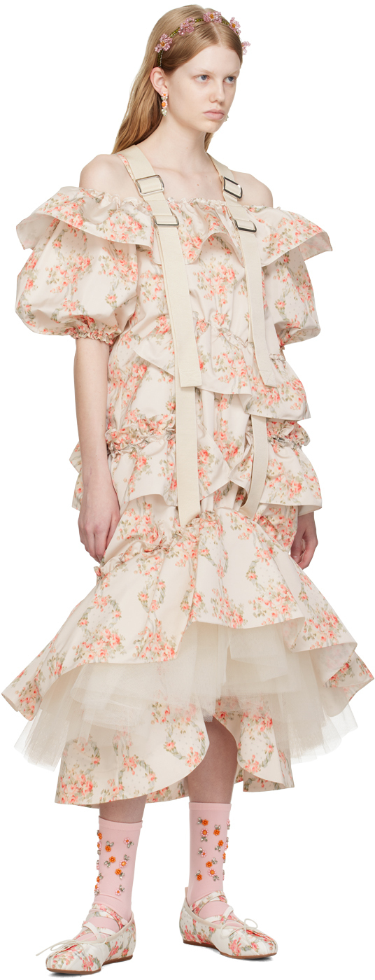 Simone Rocha Beige Adjustable Length Tiered Midi Dress Simone Rocha