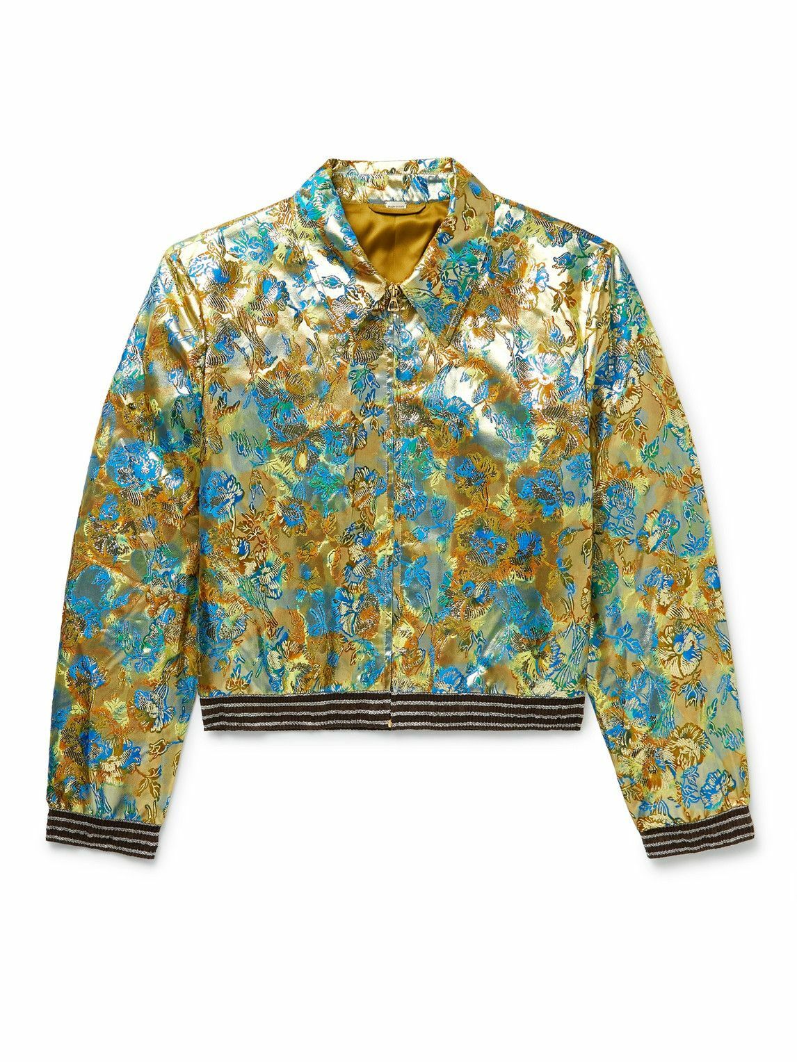 GUCCI - Love Parade Cropped Logo-Appliquéd Silk-Blend Brocade Bomber ...