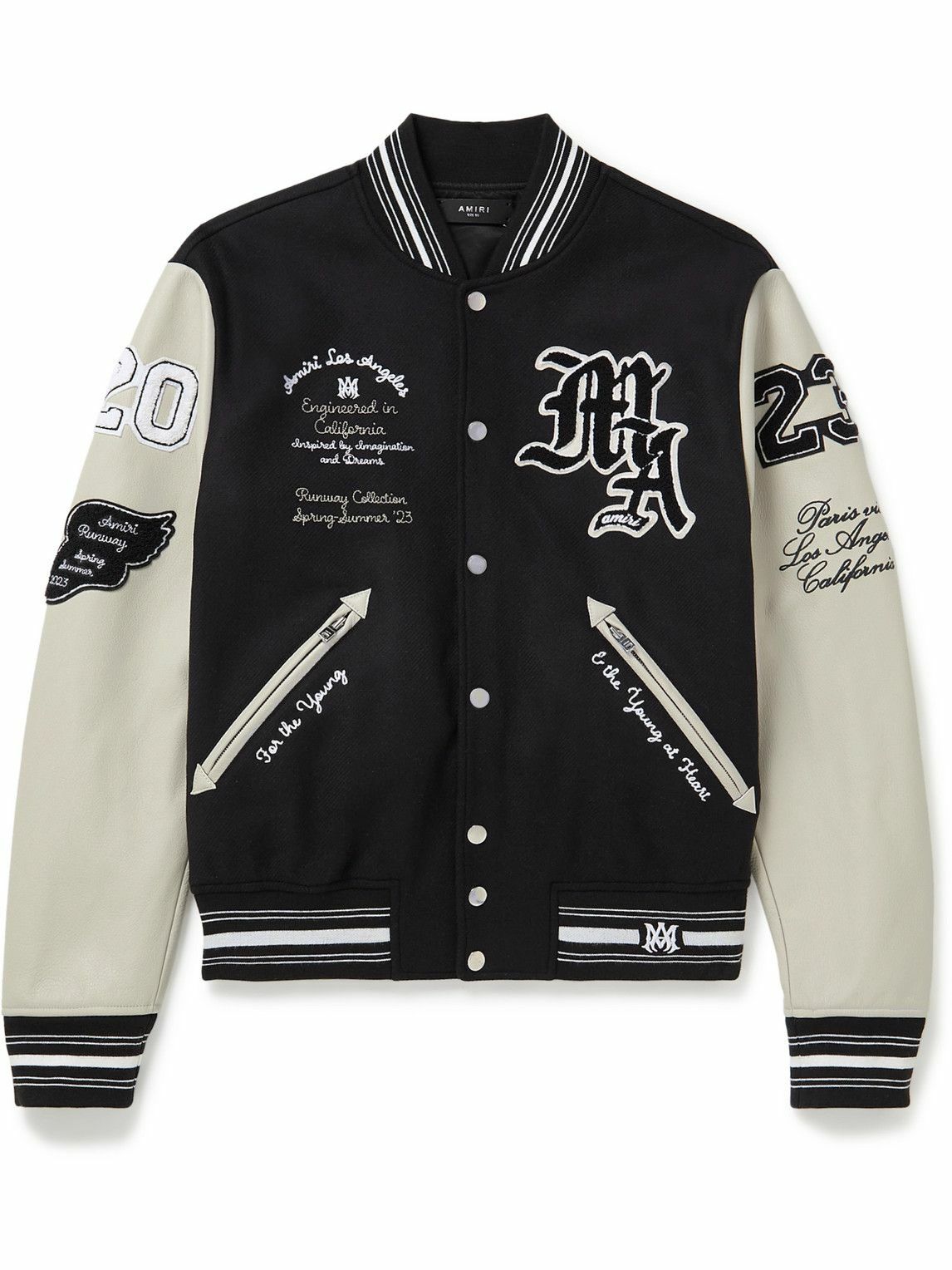 AMIRI - Appliquéd Embroidered Wool-Blend and Leather Bomber Jacket ...