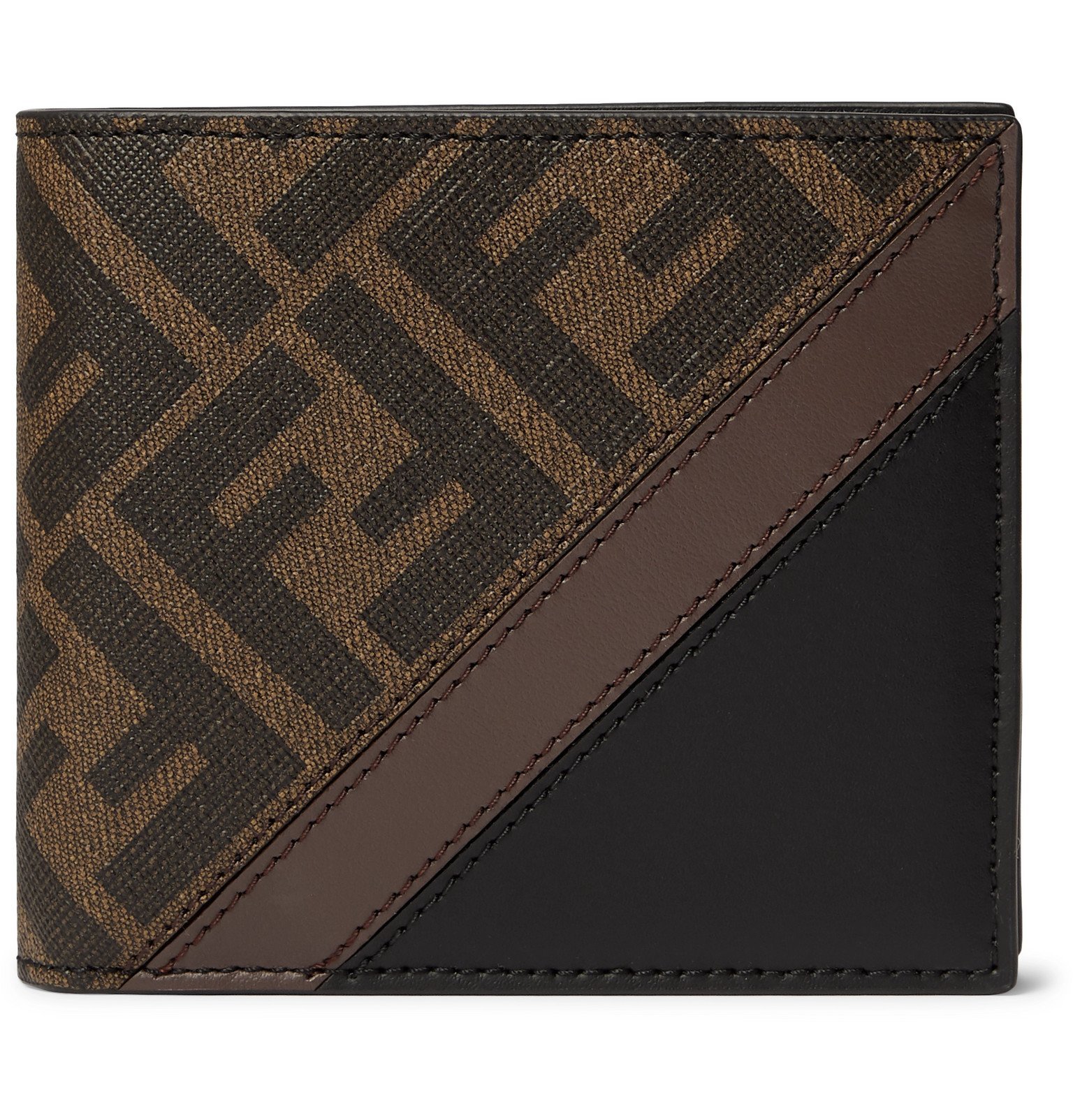 Fendi - Logo-Print Coated-Canvas and Leather Billfold Wallet - Brown Fendi