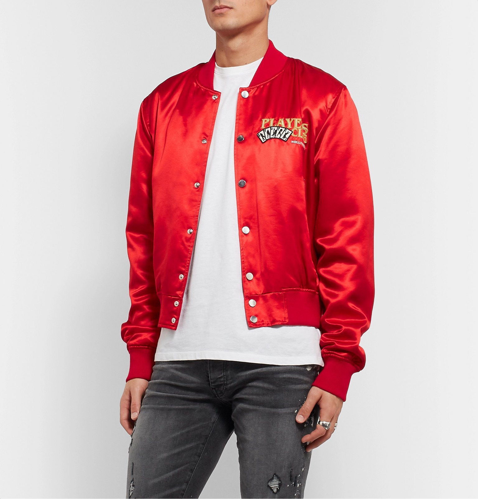 AMIRI - Leather-Appliquéd Satin Bomber Jacket - Red Amiri