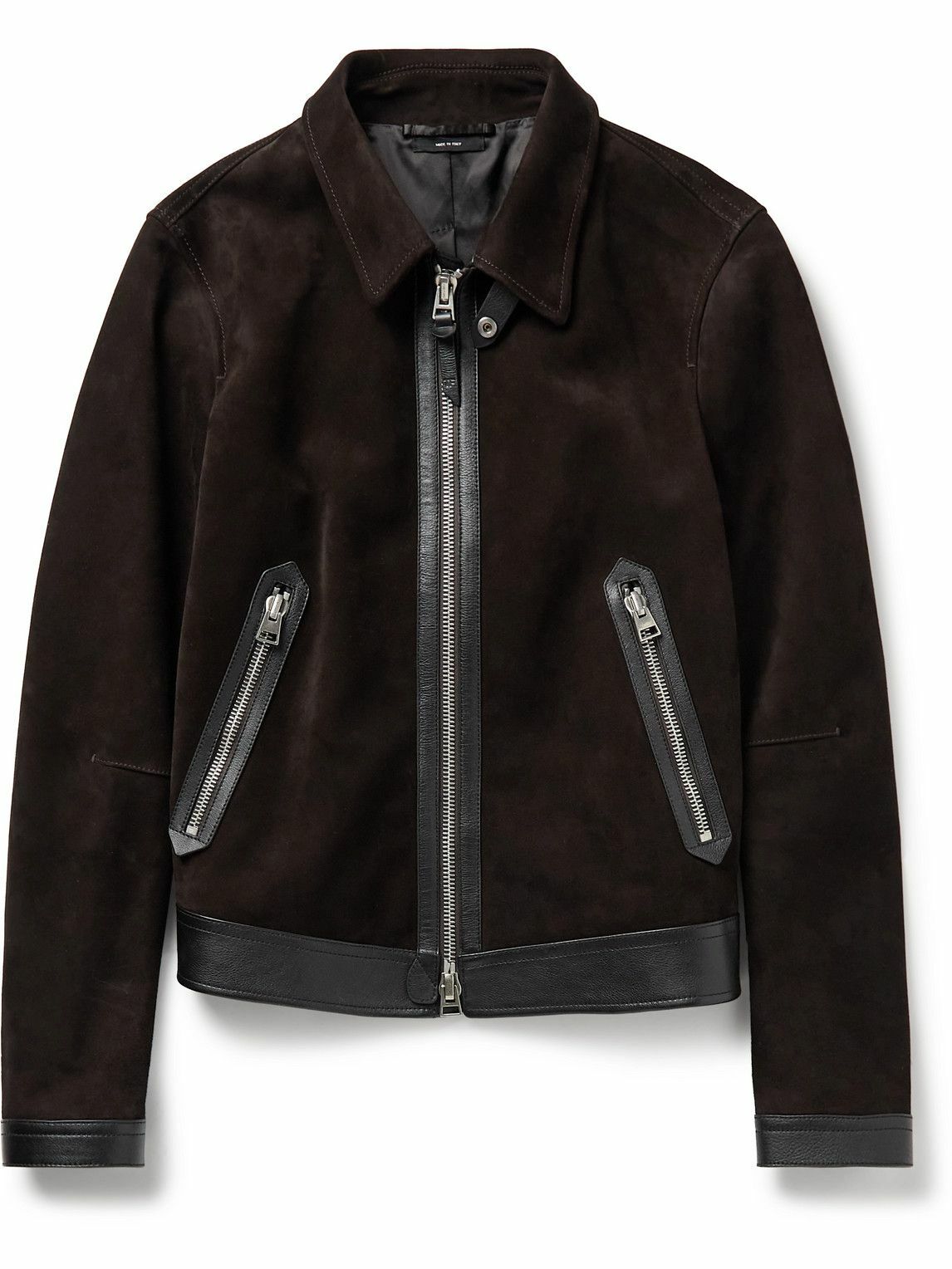 TOM FORD - Slim-Fit Leather-Trimmed Suede Biker Jacket - Brown TOM FORD