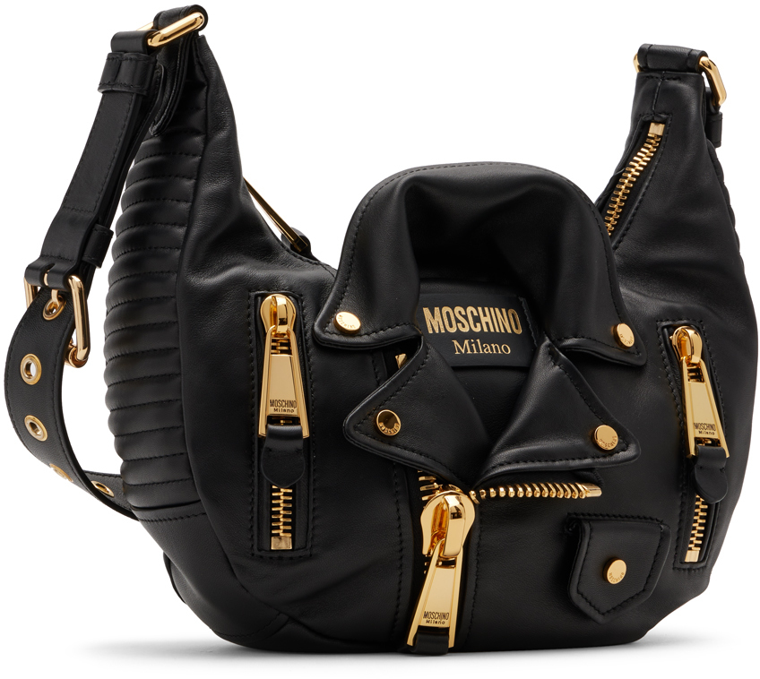 Moschino Black Leather Biker Bag Moschino